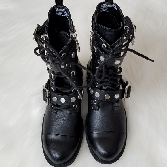 Charles David | Shoes | Charles David Silver Buckle Moto Combat Boots ...
